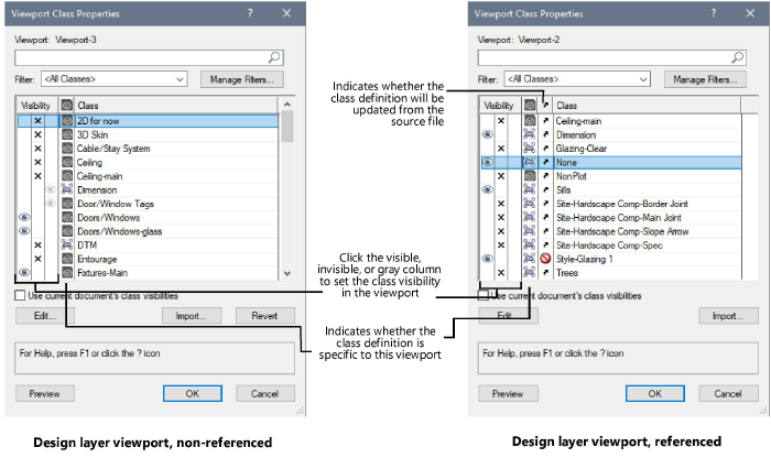 Changing the class properties of sheet layer or design layer viewports