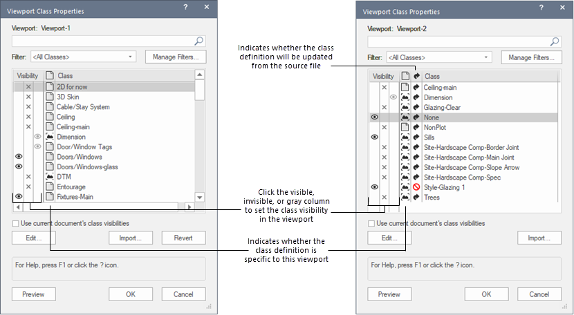 Changing the class properties of sheet layer or design layer viewports